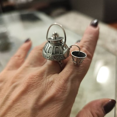 925 Sterling Silver Retro Ketli Chai Ring, Statement Adjustable Ring ...