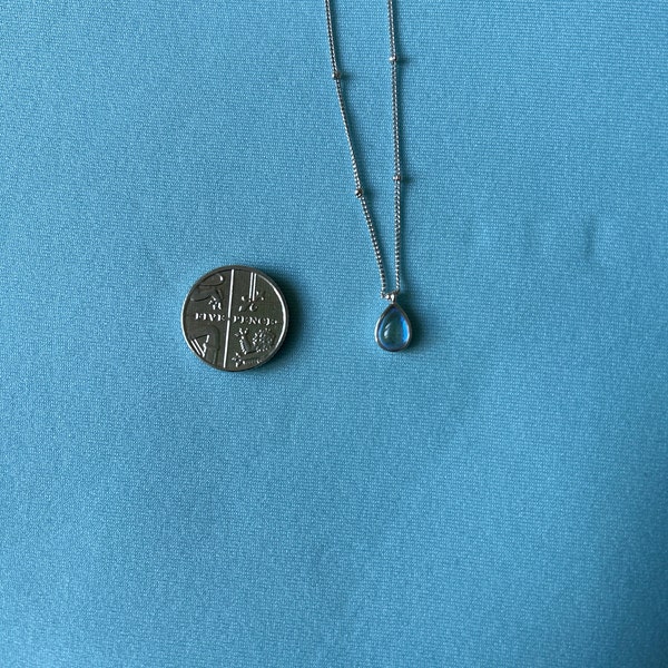 Aurora Moonstone Droplet Pendant Necklace in Sterling Silver, Lab ...