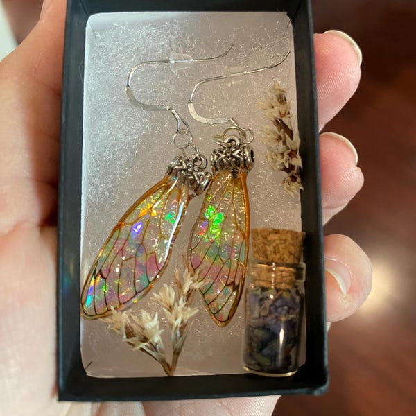 Holographic Cicada Wing Necklace, Fairy Wing Necklace, Cottagecore ...
