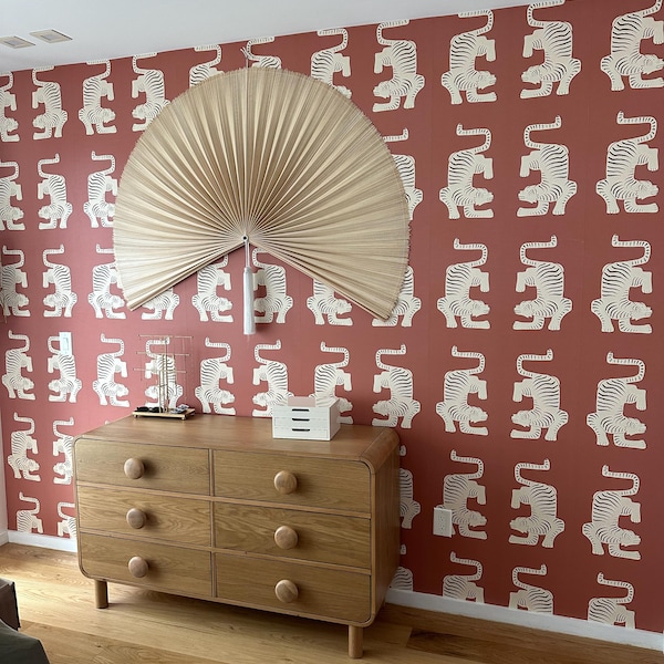 Tiger Wallpaper, Aztec Tiger Peel and Stick Wallpaper, Vintage Orange ...