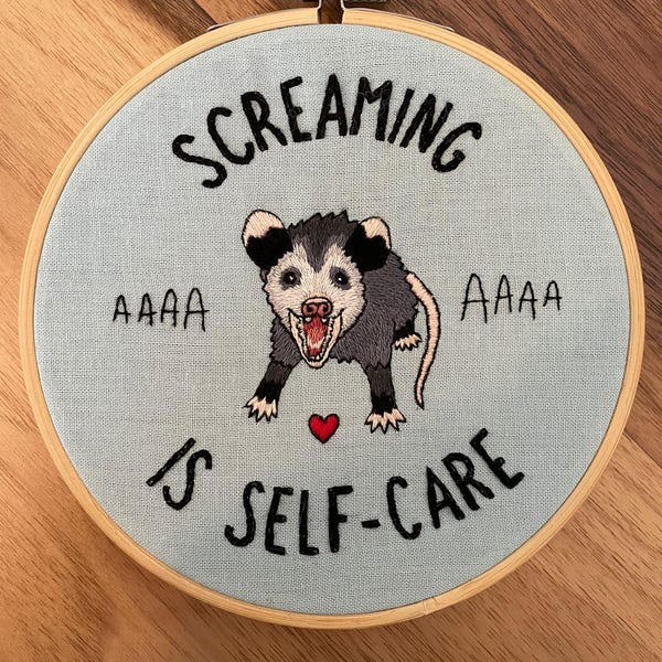 Screaming Self-care Opossum - Hand Embroidery Digital Download PDF ...