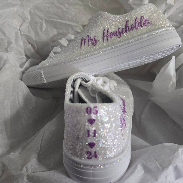 Hunter Green Glitter Wedding Sneakers With Gold Glitter Personalization ...