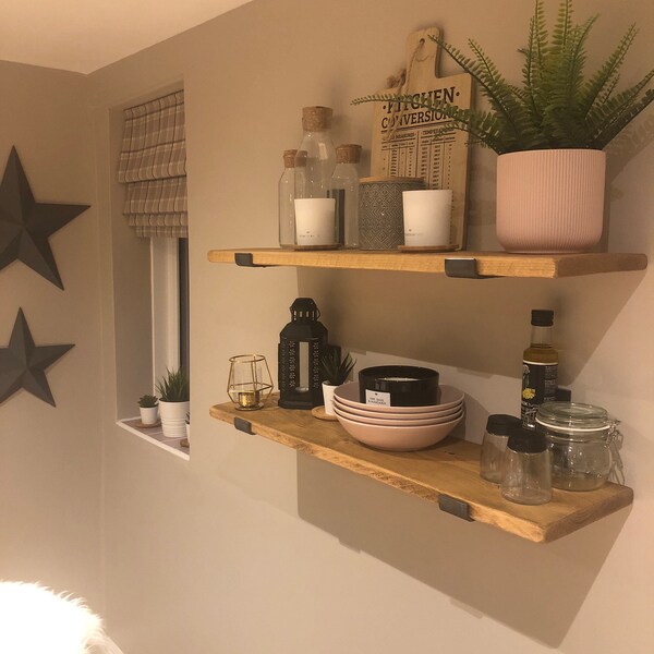 Rustic Shelves Handcrafted | Solid Wood & Inverted Metal Shelf Brackets ...