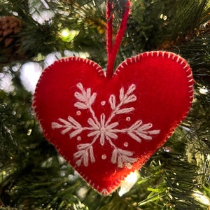 Classic Red Heart Ornament, Embroidered Wool Fair Trade Christmas Decor ...