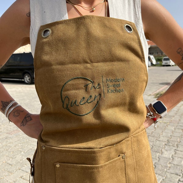 Personalized Bar Apron, Canvas Workshop Apron With Pockets, Custom Gift ...