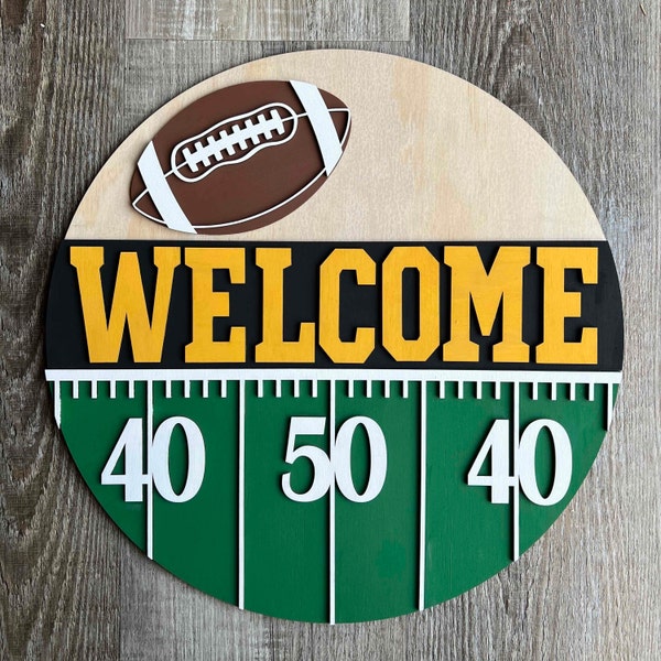 Welcome Football, Digital Download, Round Door Hanger Svg, Glowforge ...