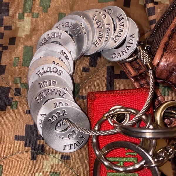 Travel Tokens Leather Keychain Lanyard, Travel Lover Gift, Personalized ...