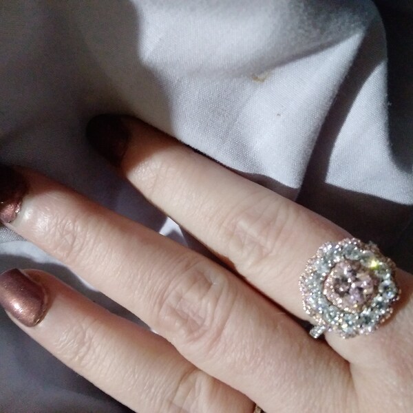 7 Total Carat Fancy PINK Diamond Simulant Halo Ring, Vintage ART DECO ...