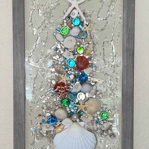 Seashell Glass Art for Beach Decor, Beach Art Made From Seashells on ...
