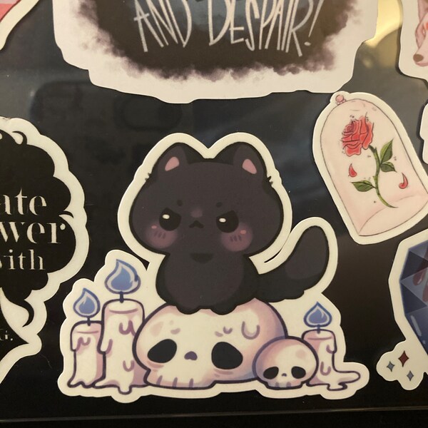 Skull Kitty Sticker | Halloween Sticker | Creepy Cute Sticker | Cute ...