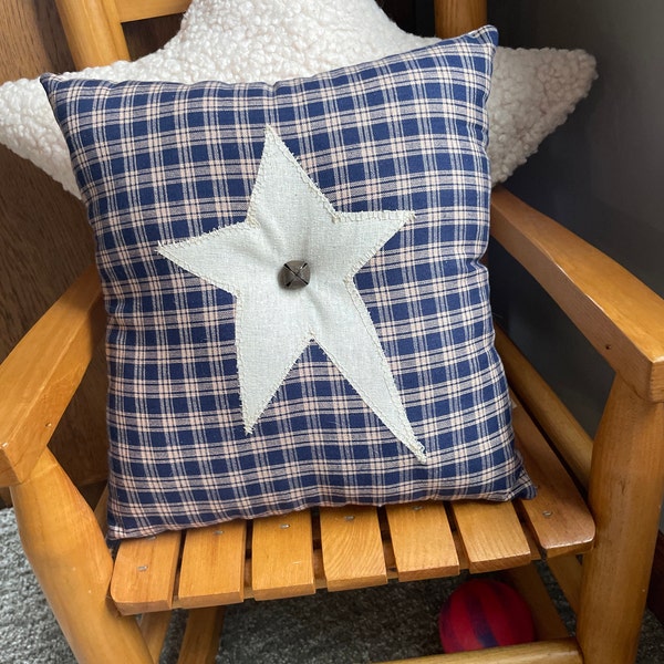 Primitive Pillow Prim Star Heart Rusty Bell Decorative Throw Pillow ...