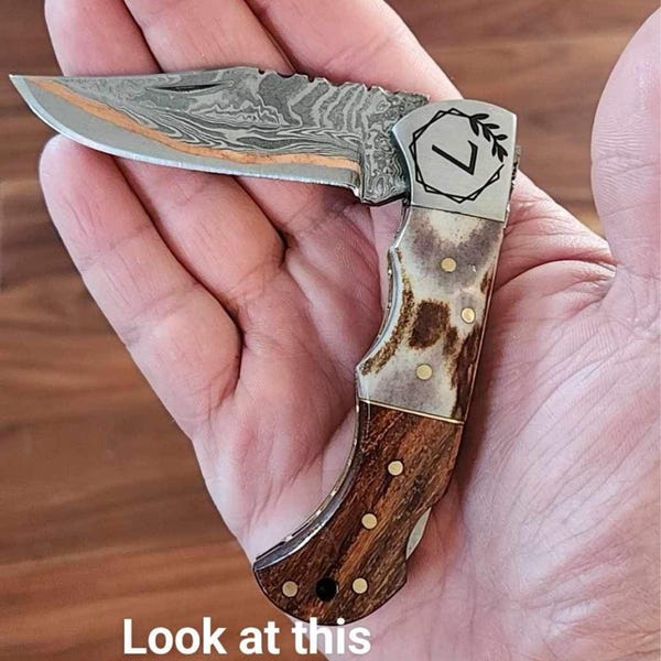 COPPER DAMASCUS HANDMADE Folding Knife, Copper Pocket Knife Ram Horn ...