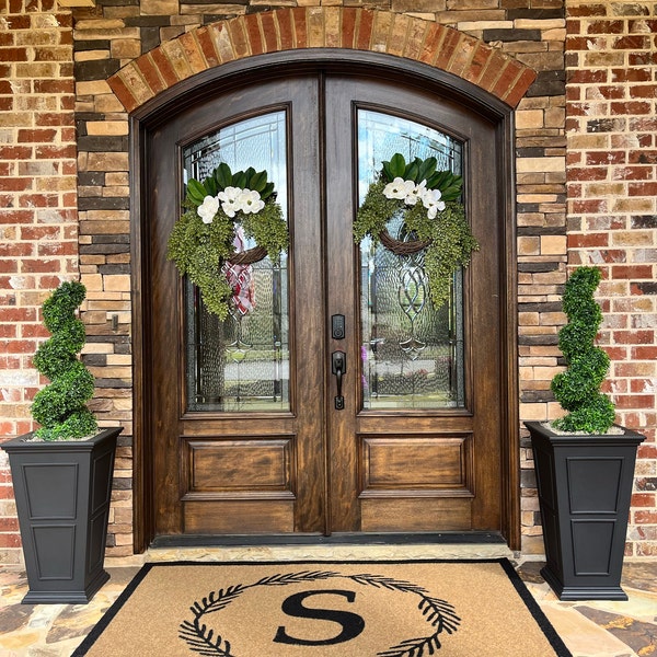 Double Door Magnolia Wreaths, Everyday Wreath, Magnolia & Lotus, Front ...