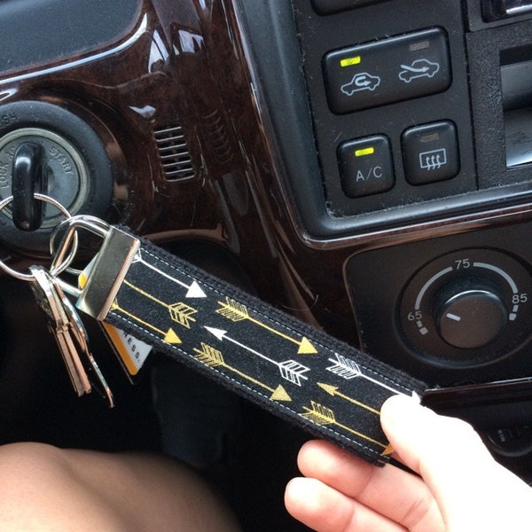 Keychain Wristlet Key Fob - Arrows in Metallic Gold, White and Black - Etsy