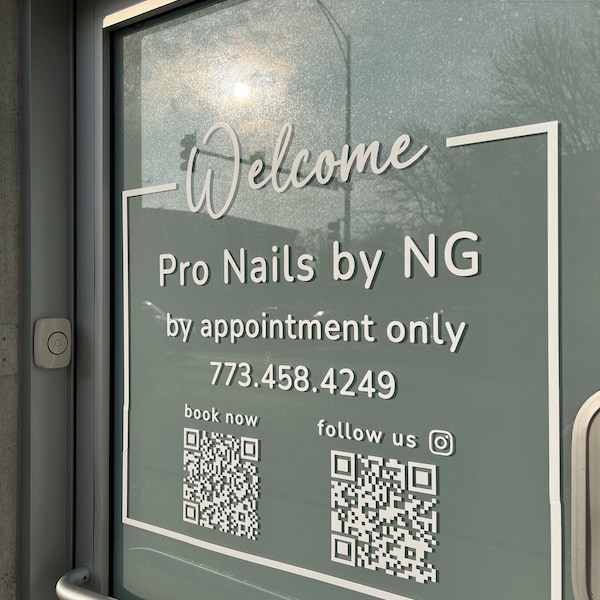 Custom Storefront Window Welcome Sign With QR CODE | Business Hours ...