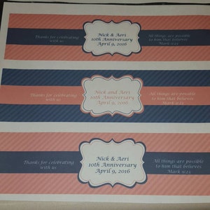 Coral and Navy Water Bottle Labels Navy and Coral Drink Wrappers ...