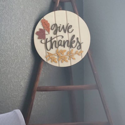 Give Thanks Door Sign, Fall Door Hanger, Autumn Fall Leaves, Rustic ...