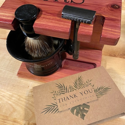 Men's Grooming Shaving Stand for Razors and Brushes, Premium Wood, Dad ...