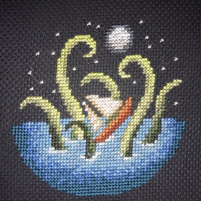 Cross Stitch Pattern Kraken Moon and Boat PDF Instant Download - Etsy