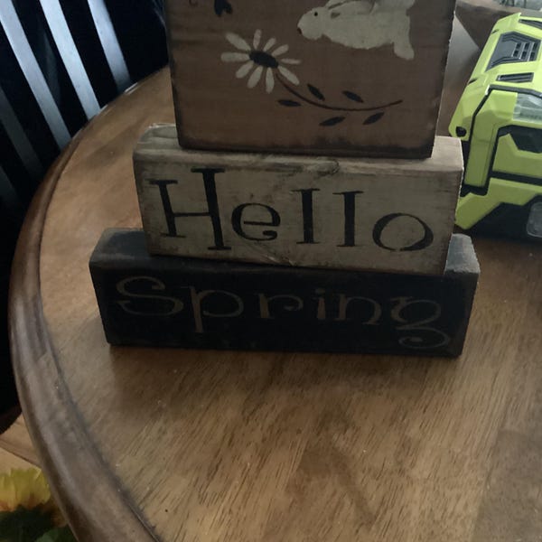 Hello Spring Primitive Sign Block - Etsy
