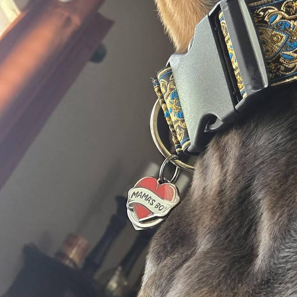 Pet ID Tag Mama's Boy, Tattoo Red Heart Dog Tag, Dog Tag for Dogs, Pet ...