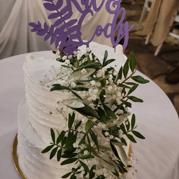 Custom Wedding Cake Topper, Floral Wedding Cake Topper, Fern Wedding ...