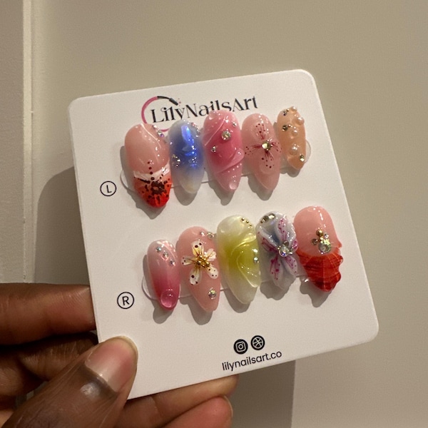 Fairy Tale Flower Long Almond Press on Nails, 3D Fairycore Nails ...