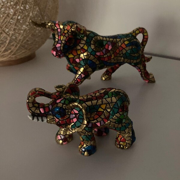 Mosaic Blue Bull Statue With Big Horns Made With Marble Dust and With ...