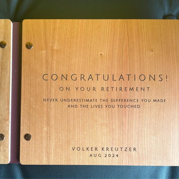 Personalized Retirement Book - Wooden Guest Book With Custom Engraved ...