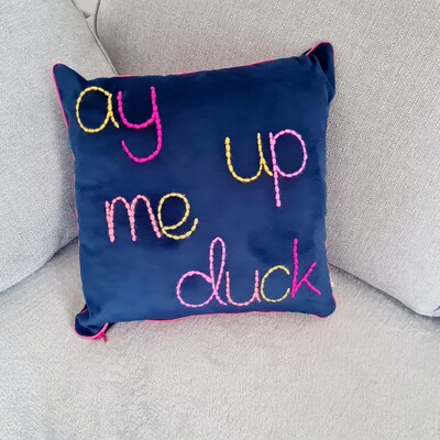 Ay up Me Duck Embroidered Velvet Cushion - Etsy