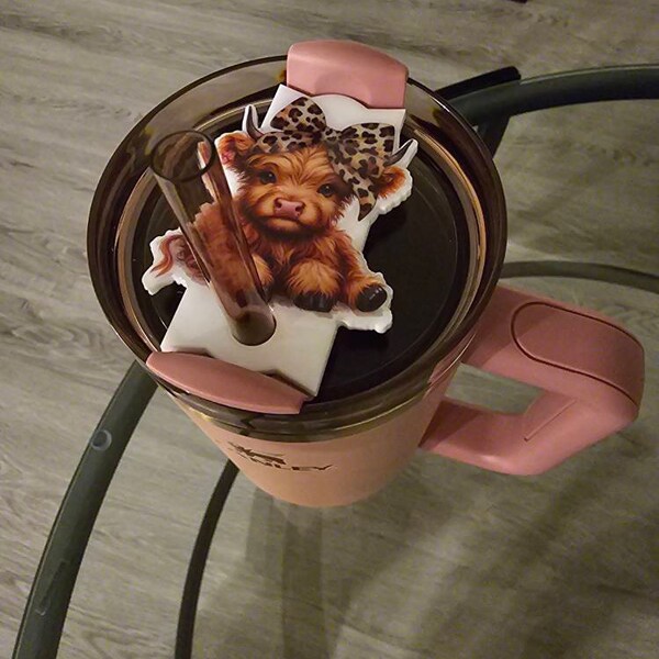 Cow Stanley Tumbler Topper, Cheetah Bow, Personalized Tag - Etsy
