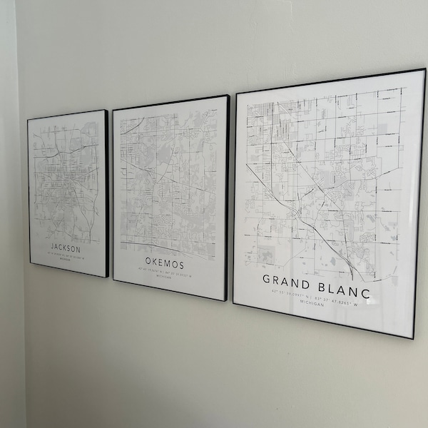 Personalized Set of 3 Any City Map Prints Custom Locations Home Town ...