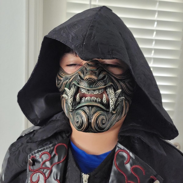 Japanese Oni Samurai Mask Japanese Half Oni Mask Samurai Wearable Mask ...