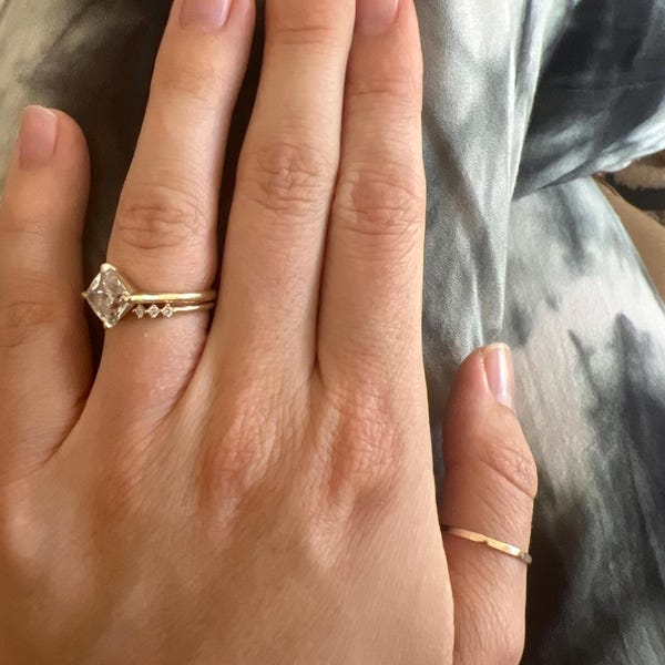 Personalized 18k Thin Band Ring, Engraved 18k Solid Yellow Gold Ring, 1.5mm Custom Gold Square ...