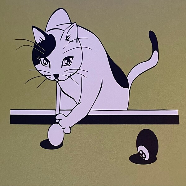 Cat Playing Pool Billiards Fun Eight Ball Player Stick Cue Feline Kitty ...