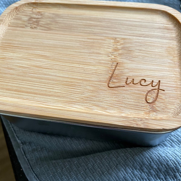 Bamboo Eco Friendly Metal Lunch Box, Personalised Laser Engraved With ...