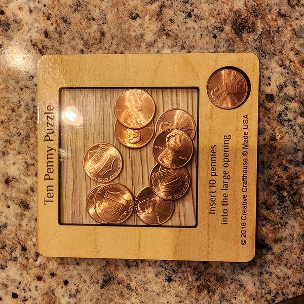 10 Penny Puzzle, Wooden Brain Teaser Puzzle for Adults, Challenging ...