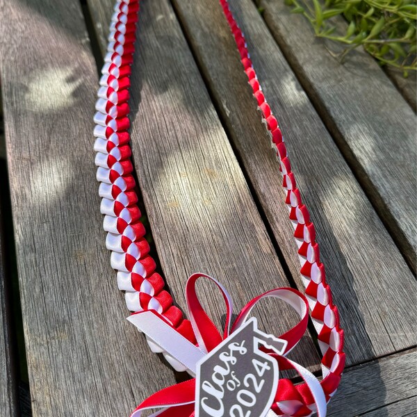 Graduation Lei With Name Ribbon Lei Double Braided Hawaiian Style Lei for Girls With Plumeria ...