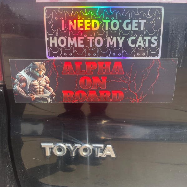 Funny Alpha on Board Bumper Sticker Meme Car Accessory Corny Gen Z ...