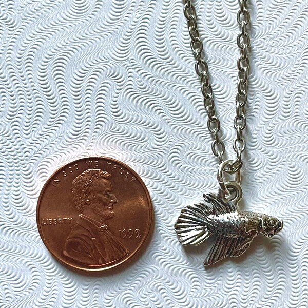 Betta Fish Charm Silver Plated Siamese Fighting Fish Charm for Necklace ...