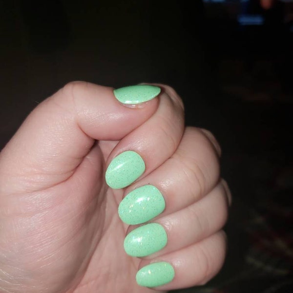 Set of 20 Handpainted Parakeet Green Glitter Glossy Nails | • CHOOSE ...