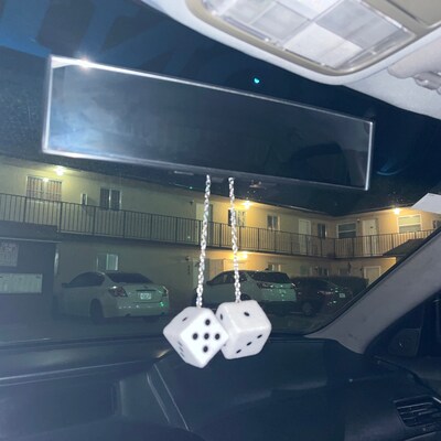 White Plush Fuzzy Dice With Black Dots and Chain or Cord / Car - Etsy