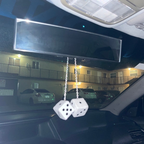 White Plush Fuzzy Dice With Black Dots and Chain or Cord / Car ...