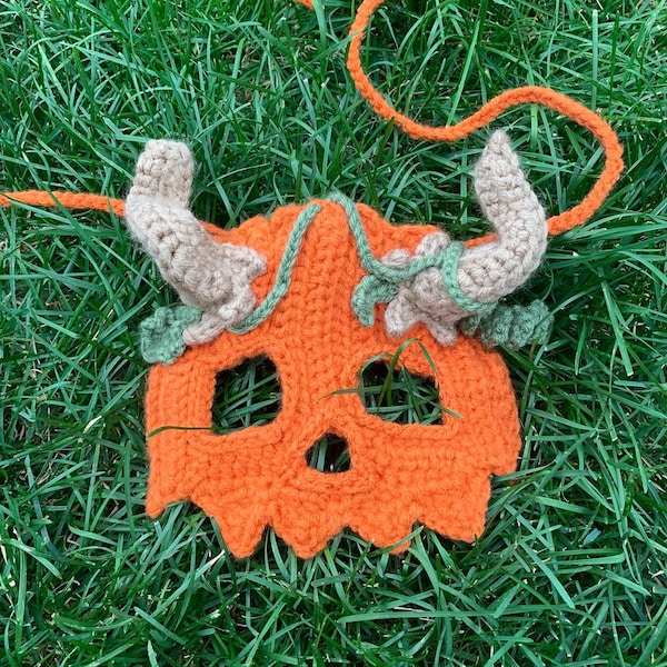 Pumpkin Mask With Horns Crochet Pattern PDF *DIGITAL FILE* Masquerade ...