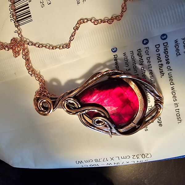 Red Flash Labradorite Gemstone Pendant Copper Wire Wrapped Pendant ...