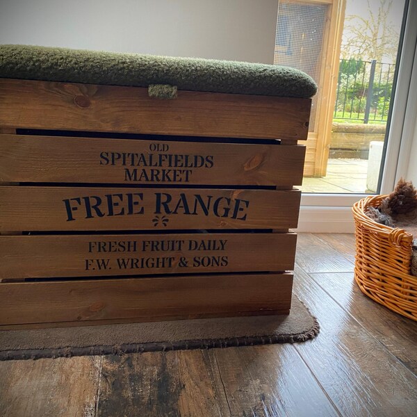 Large Wooden Storage Box With Fabric Upholstered Hinged Lid/seat - Etsy UK