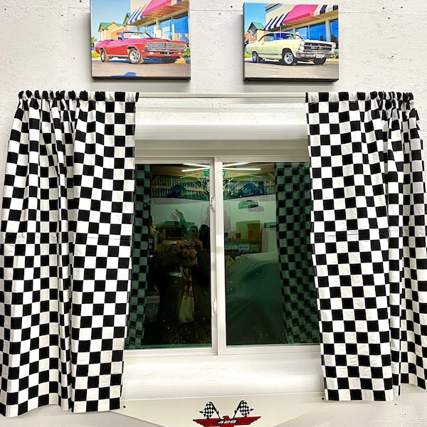 LOW STOCK REMNANTS Racing Check Fabric - Black and White, Checkered ...