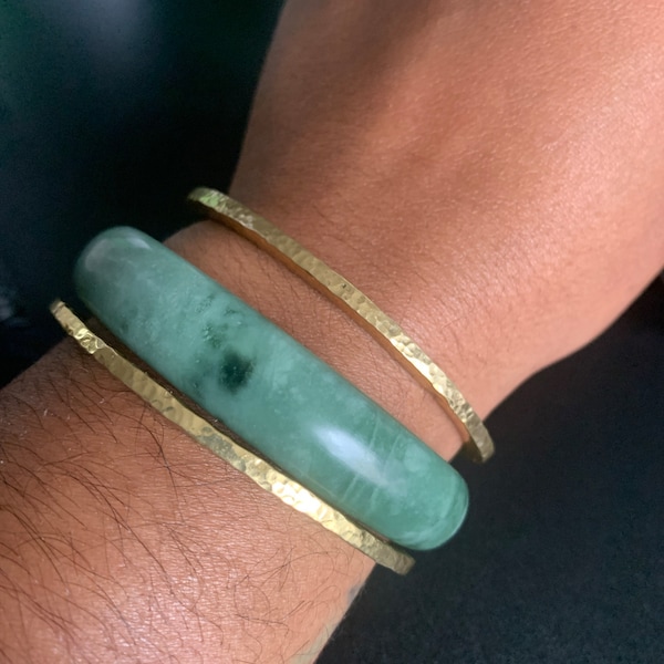 Natural Jade Bangle, Smooth Green Stone Slip-on Bracelet / Natural ...