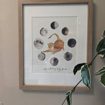 Moon Cat Signed Print by Zeppelinmoon - Etsy
