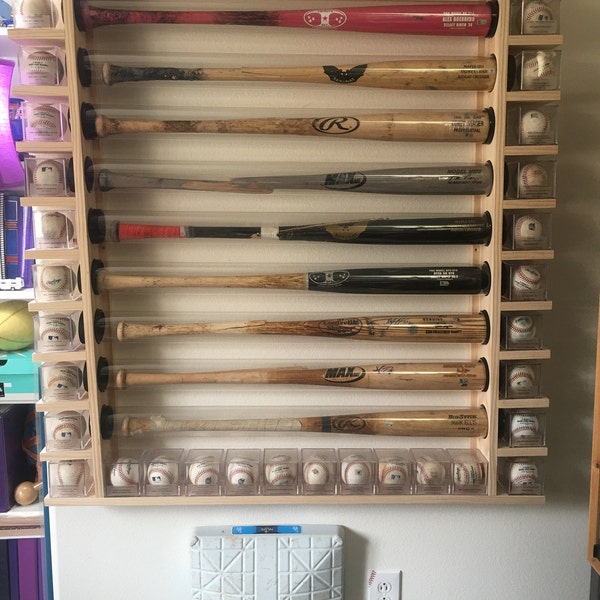 7bat Wood - Baseball Bat Display Rack W/ Multiple Shelves- Premium Pine ...